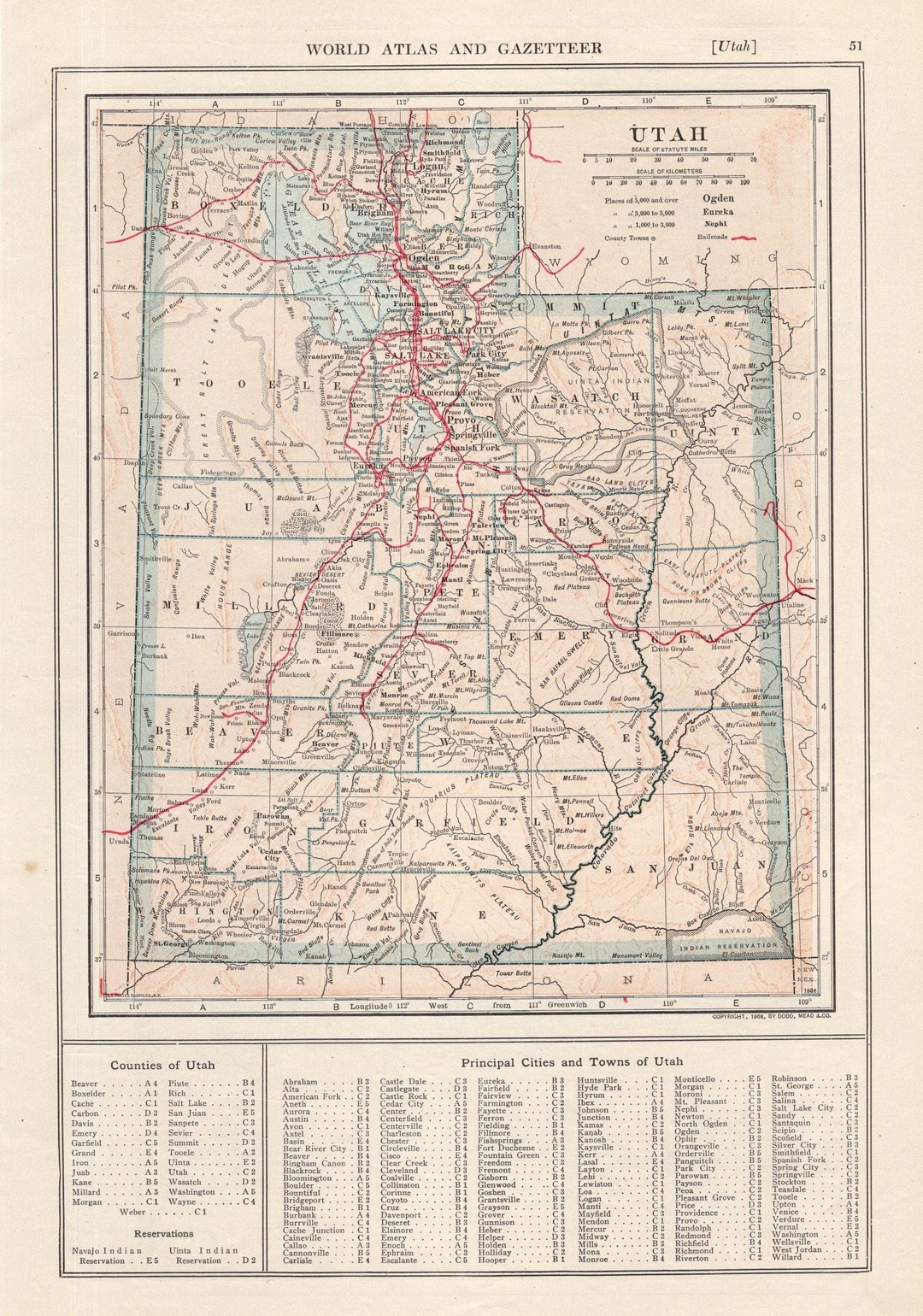 1906 Antique UTAH State Map Vintage Map of Utah Gallery Wall Art Office ...