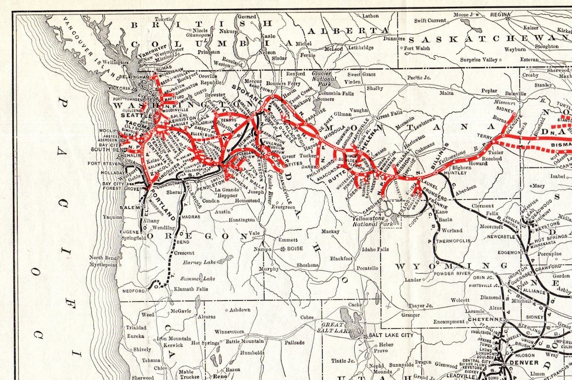 1913 Antique Northern Pacific Railroad System Map Northern | Etsy