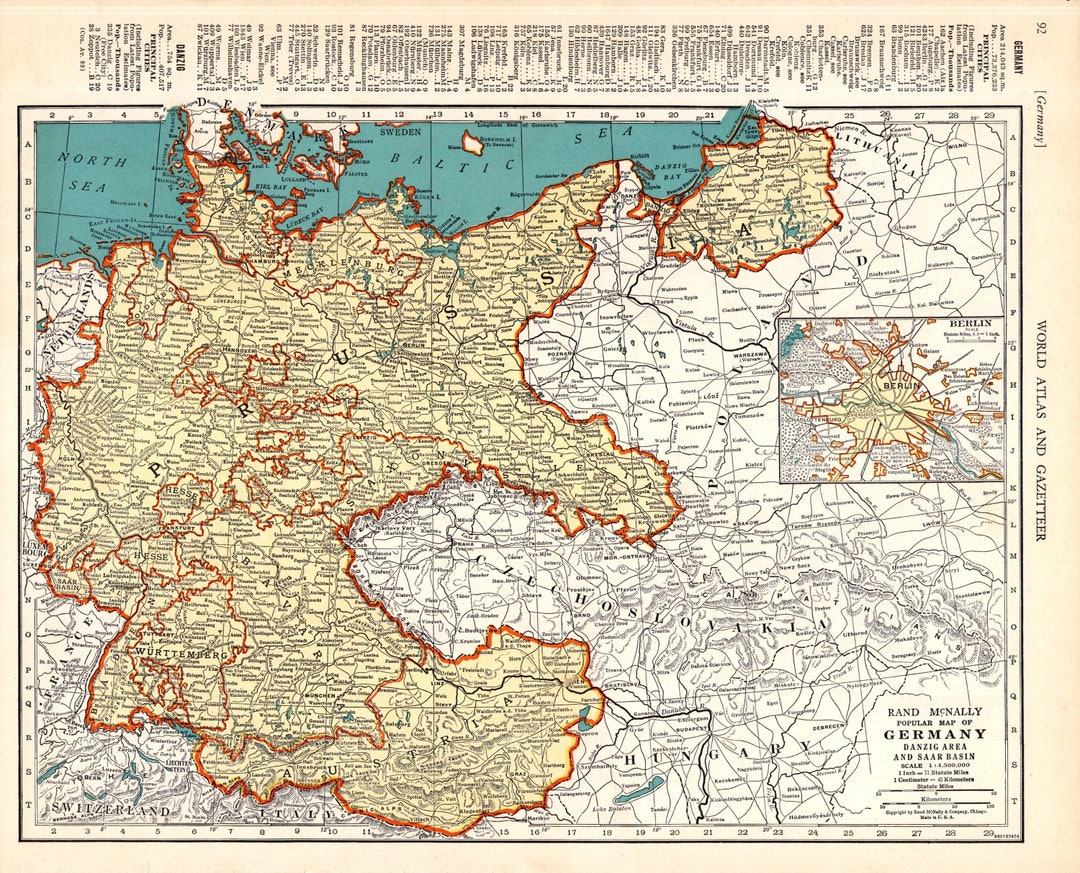1939 Map of Germany Vintage 1930s Germany Atlas Map Gallery Wall Decor ...