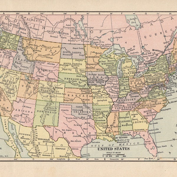 Vintage Usa Map - Etsy