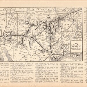 1920 Antique ATCHISON TOPEKA Santa Fe RAILROAD Map Vintage Railway Map Gallery Wall Decor Gift ...