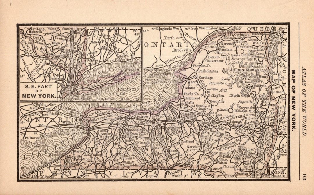 1888 Tiny NEW YORK Map Vintage New York State Map Gallery Wall Decor ...