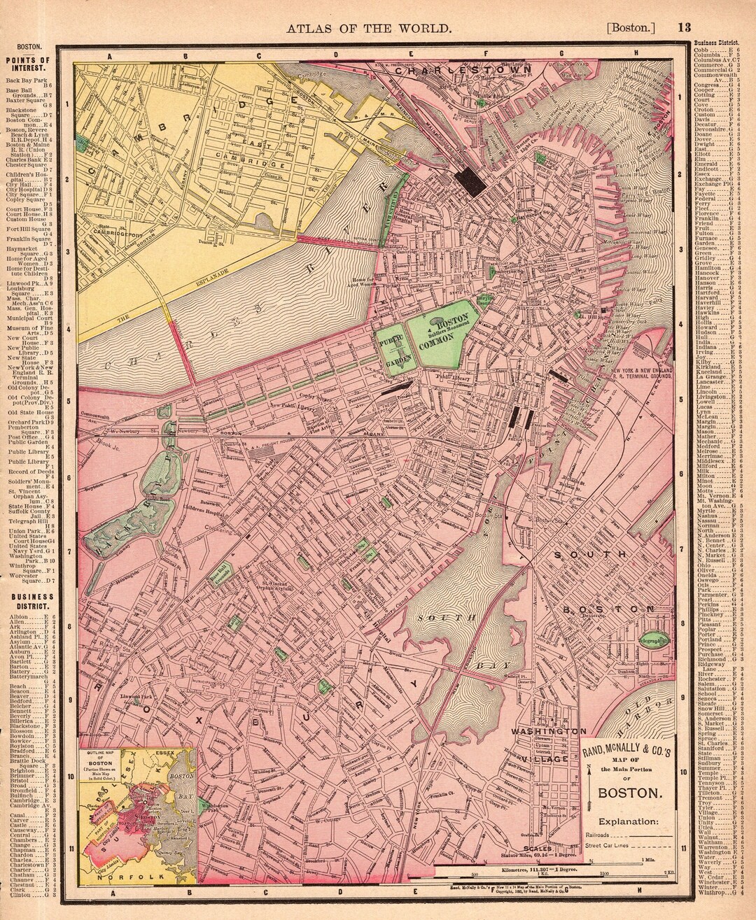 1895 Antique BOSTON City Street Map of Boston Massachusetts Gallery ...