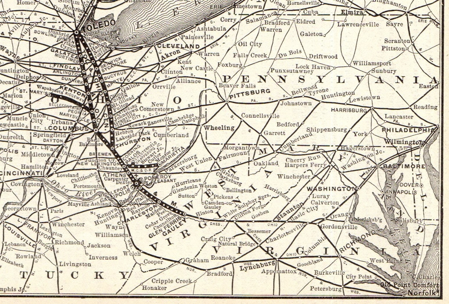1908 Antique Ohio Central Railroad Map Ohio Railway System Map - Etsy UK
