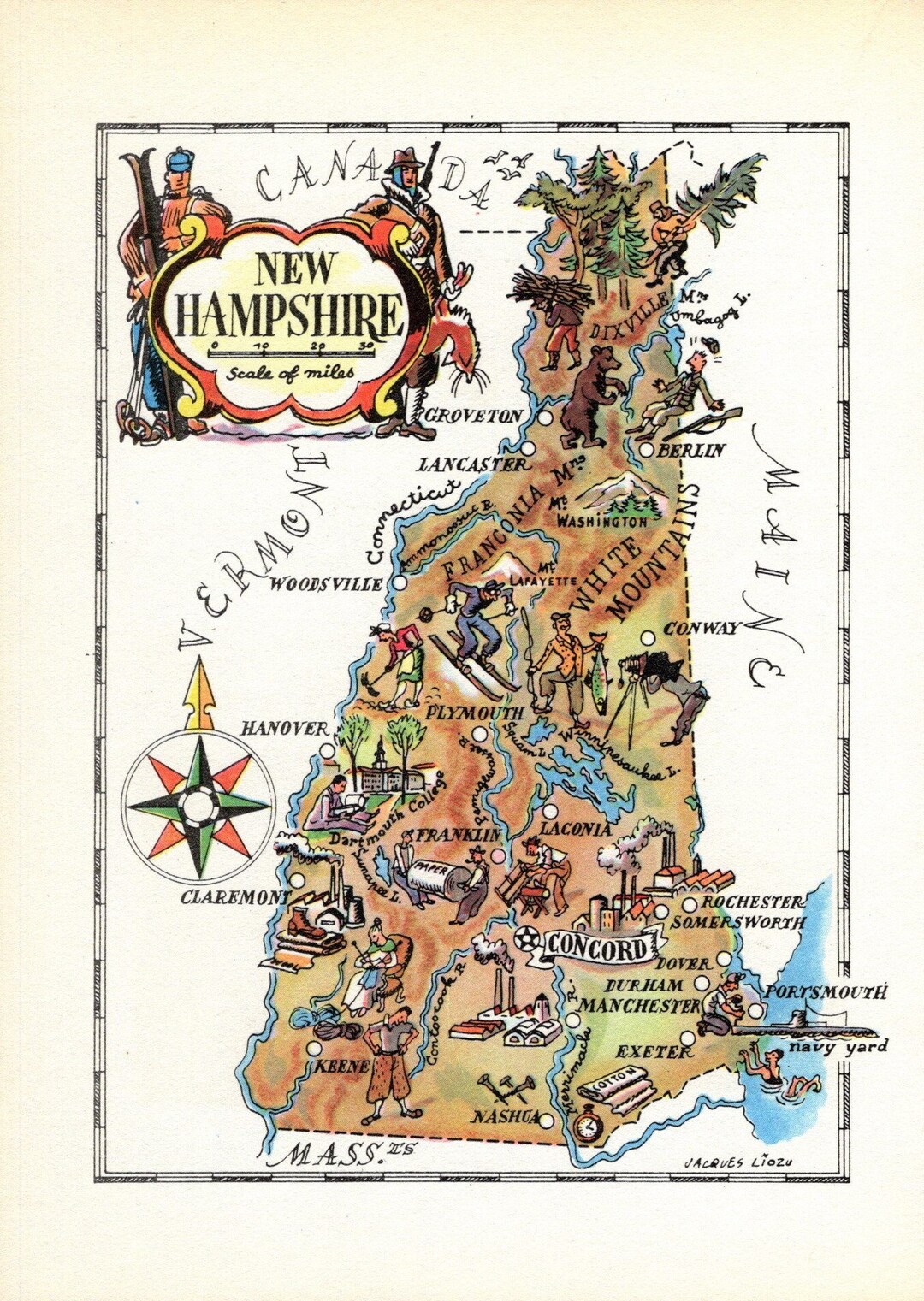 1946 NEW HAMPSHIRE Picture Map Animated State Map of New Hampshire ...