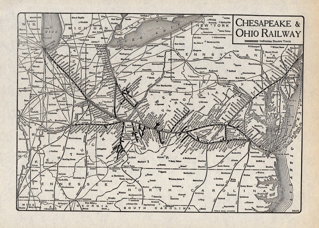 1928 Antique Chesapeake and Ohio Railway Map Vintage C and O Railroad ...