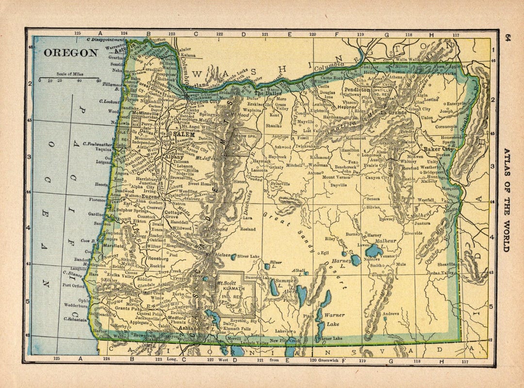 1910 Antique Oregon State Map Small Map of Oregon Gallery Wall Decor ...