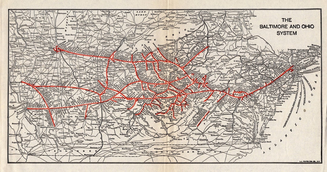 1926 Antique BALTIMORE and OHIO Railroad Map Vintage B and O Railway ...
