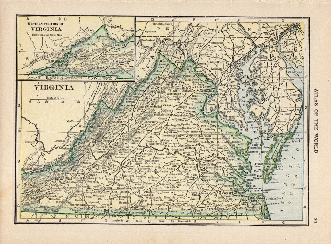 1909 Antique VIRGINIA State Map Small Vintage Map of Virginia Gallery ...