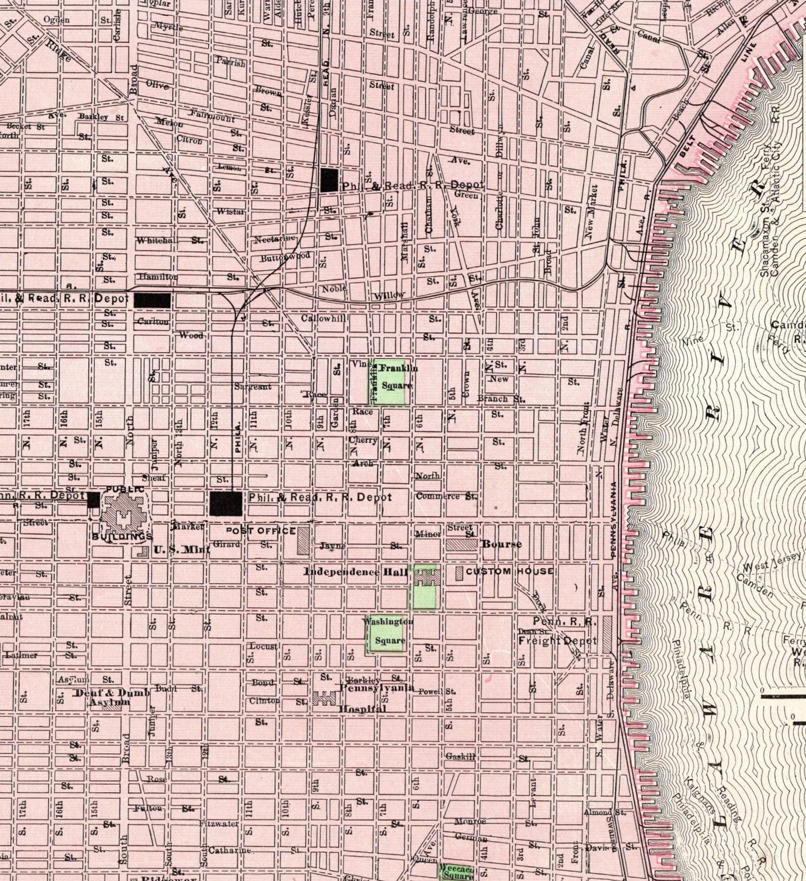 1895 Antique PHILADELPHIA Street Map of Philadelphia Pennsylvania Atlas ...