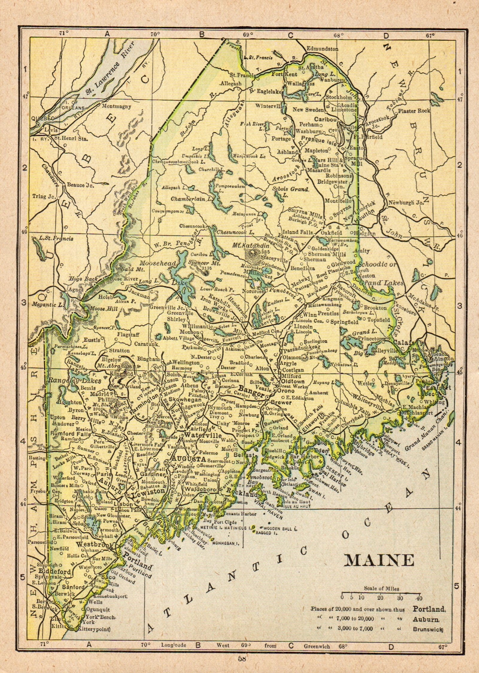1920 Antique MAINE State Map Vintage Small Map of Maine | Etsy