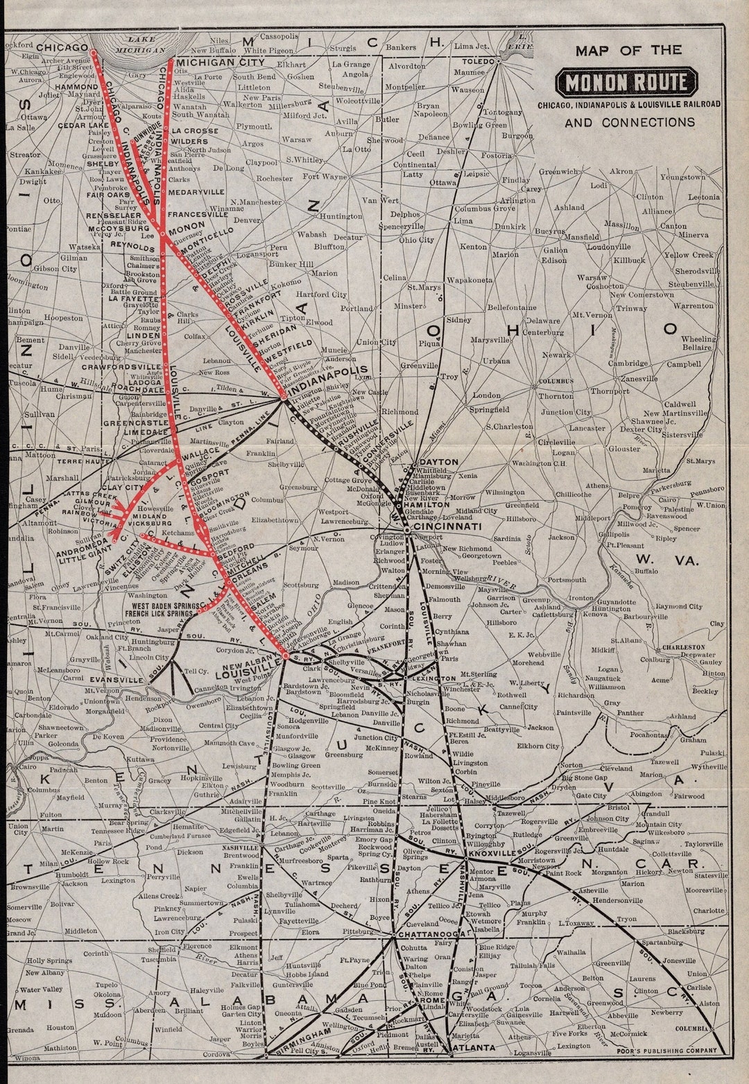 1920 Antique Monon Route Railroad Map Chicago Indianapolis and - Etsy