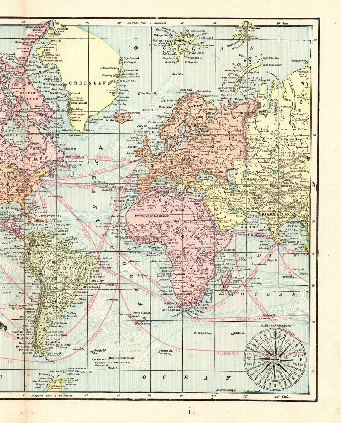 Large Antique WORLD Map 1901 George Cram Atlas Map of the World Gallery ...