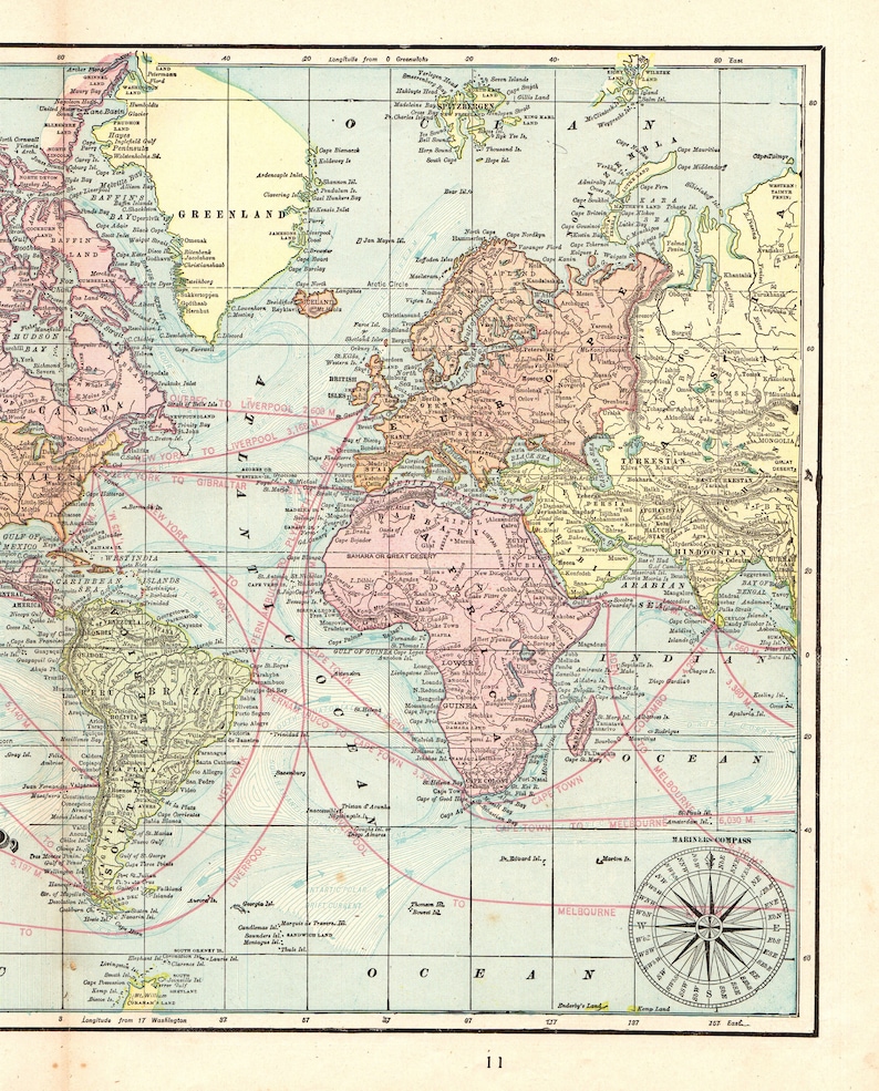 1901 Antique WORLD Map George Cram Atlas Map of the World - Etsy