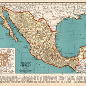 1939 Vintage Mexico Map Antique Atlas Map of Mexico Gallery Wall Decor ...