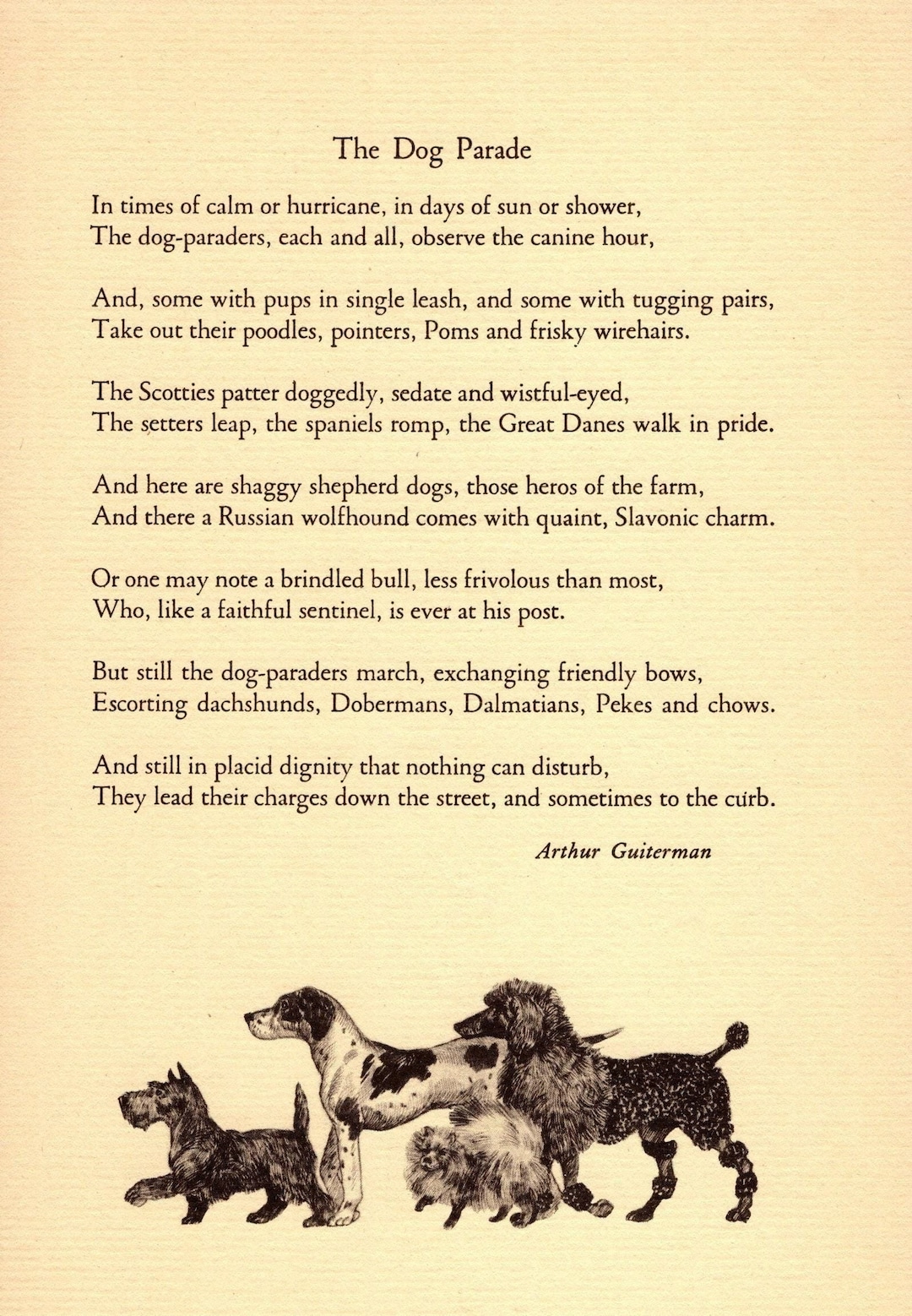 1940s Dog Parade Poem Poetry Print Poodle Pointer Pomeranian Scottish ...