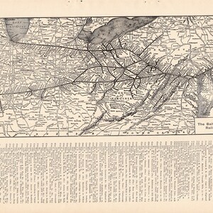 1914 Antique B & O RAILROAD Map Baltimore and Ohio Railway Map Black ...