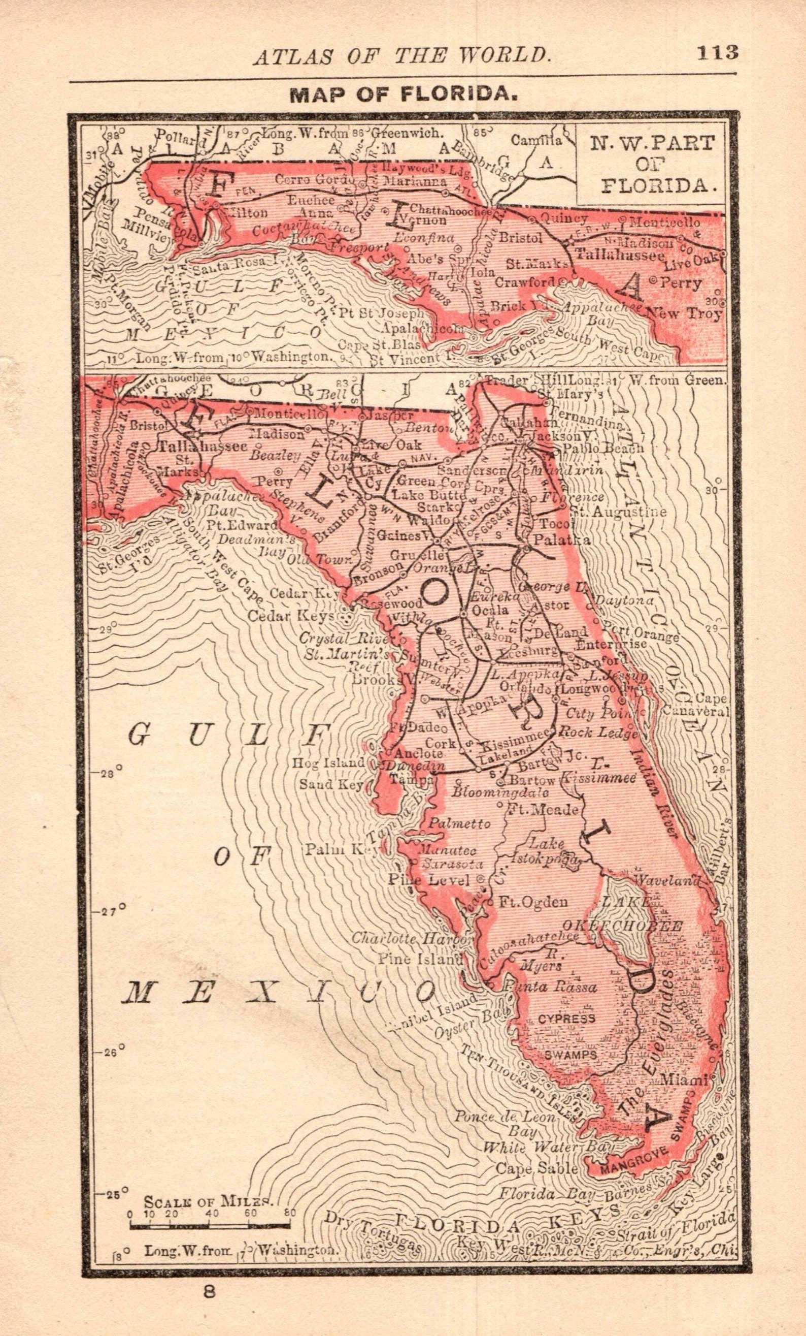 1888 Tiny FLORIDA State Map Antique Miniature Map of Florida - Etsy