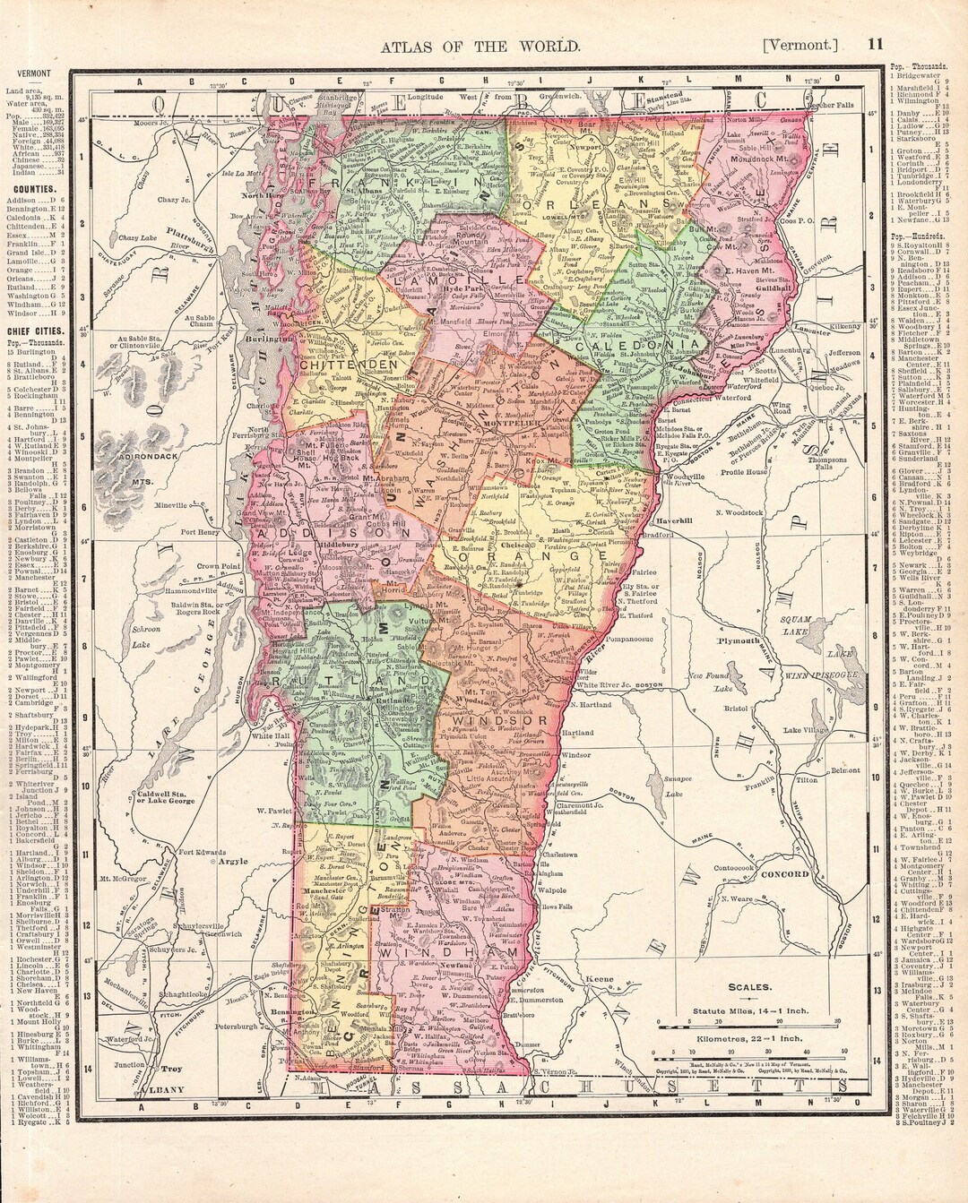 1898 Vintage Map of Vermont Antique Vermont State Map Gallery Wall ...