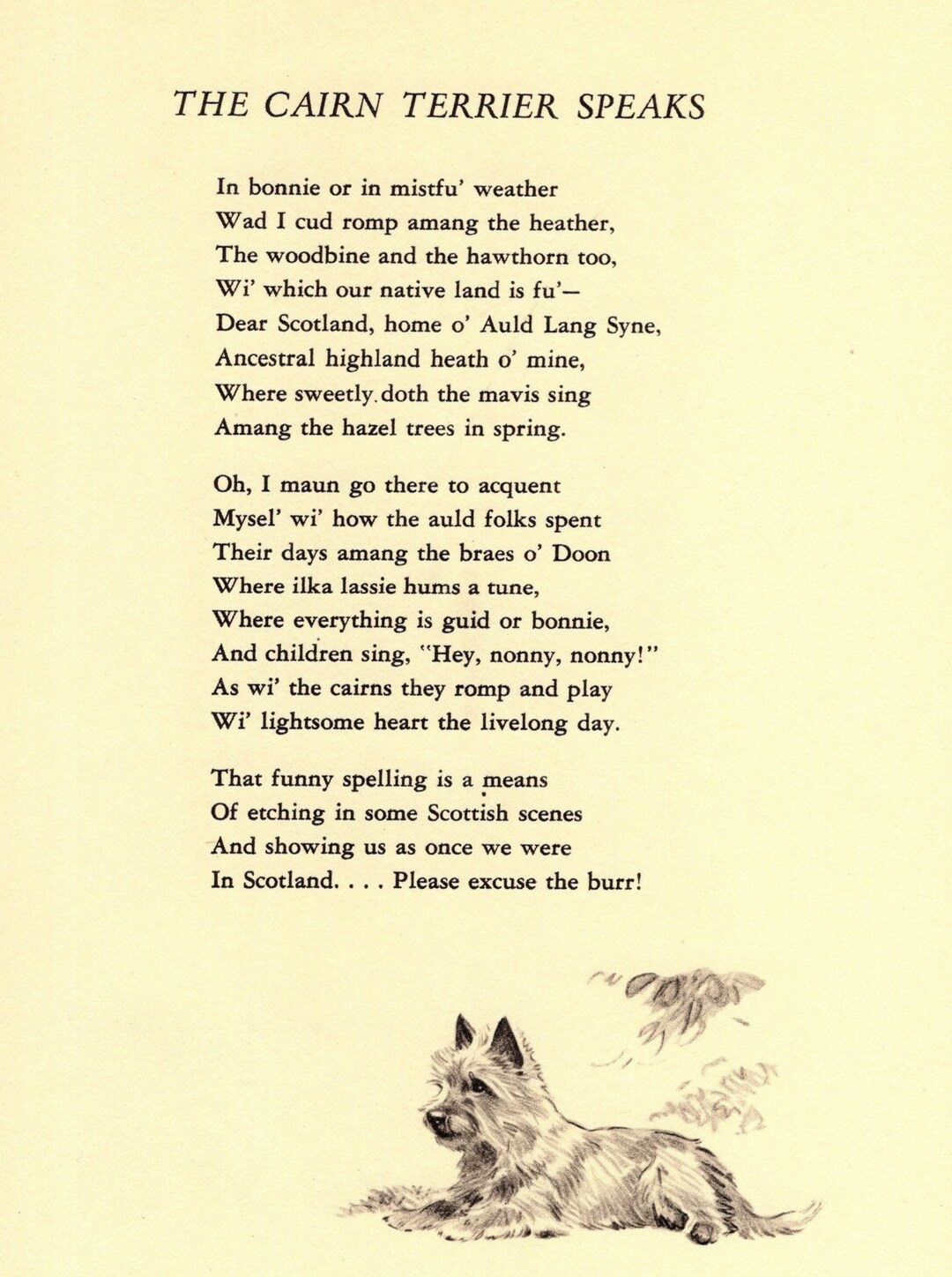 1940s Vintage Cairn Terrier Poem Print Wall Art Decor Morgan - Etsy