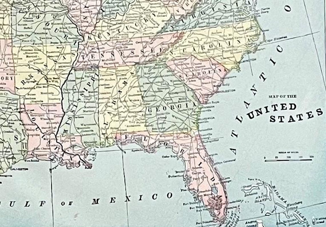 1895 Antique UNITED STATES Map of the Usa Map George Cram Atlas Map ...