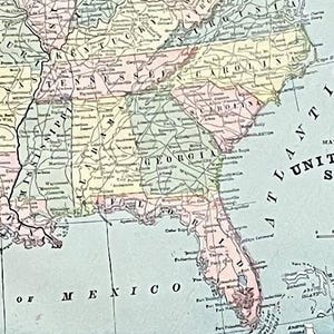 1895 Antique UNITED STATES Map of the Usa Map George Cram Atlas Map ...