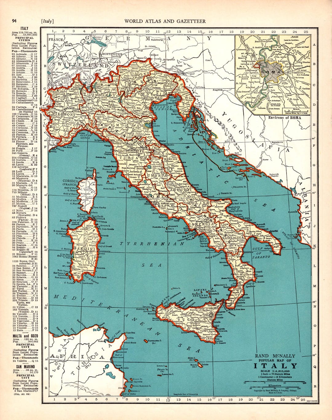 1939 Antique ITALY Map Vintage 1930s Atlas Map of Italy Gallery Wall ...