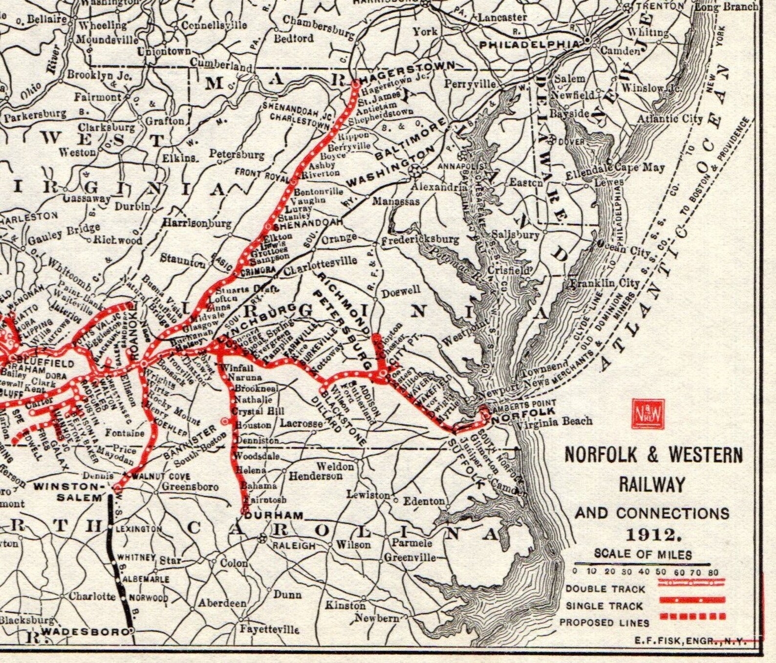 1913 Antique Norfolk and Western Railway System Map Norfolk | Etsy