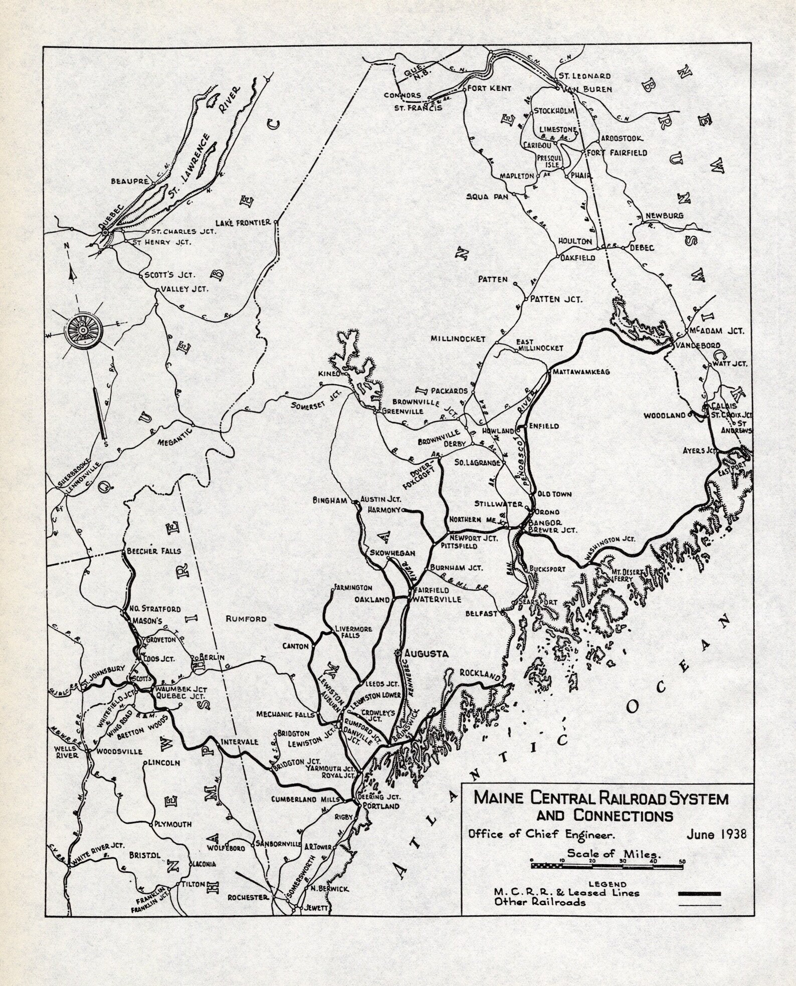 1938 Antique Maine Central Railroad System Map Maine Central - Etsy