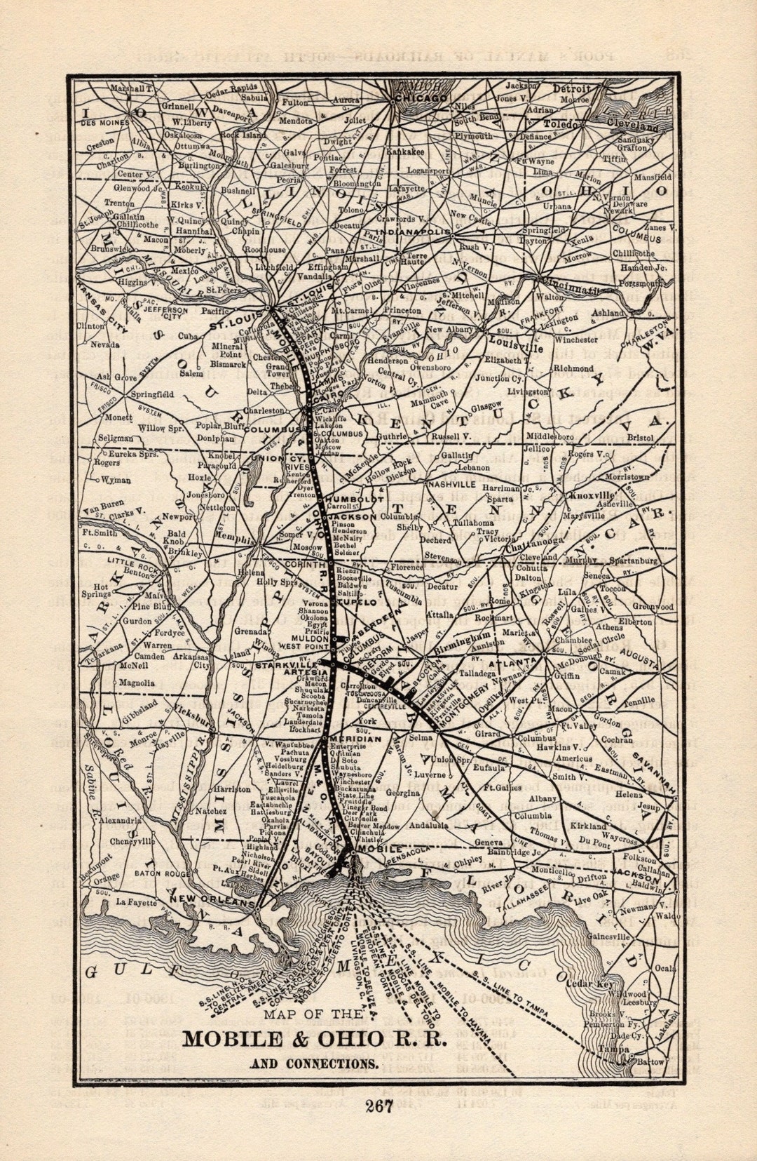 1903 Antique Mobile and Ohio Railroad Map Vintage Collectible Railway ...