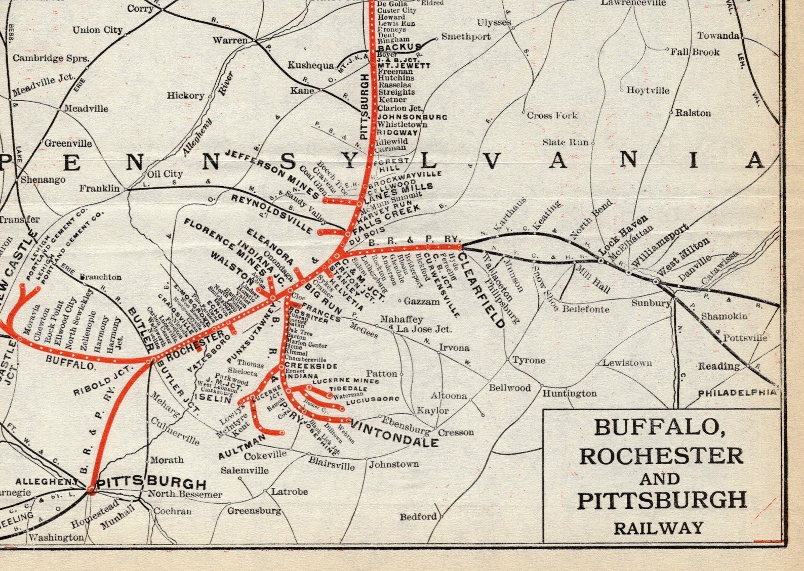 1917 Antique Buffalo Rochester and Pittsburgh Railway Map | Etsy