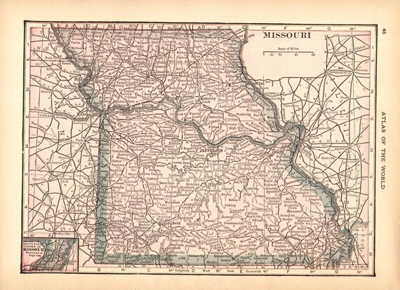 1910 Antique MISSOURI State Map Vintage Map of Missouri - Etsy