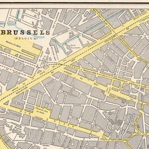 1897 Antique Brussels City Map Brussels Belgium Street Map Wall Decor ...