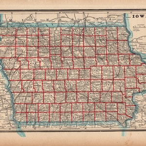 1893 Antique Iowa State Map Wall Decor Atlas Map of Iowa Gift for ...