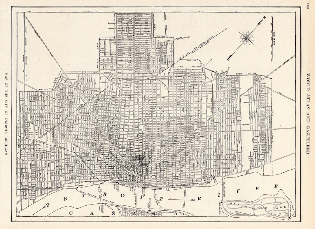 1914 Antique DETROIT Street Map City Map of Detroit Michigan - Etsy