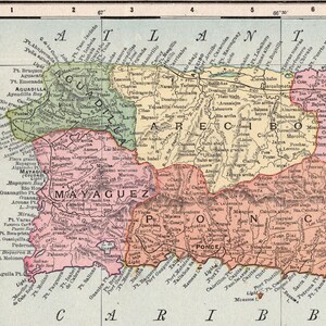 Antique PUERTO RICO Map Vintage 1899 Map of Puerto Rico Gallery Wall ...