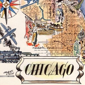 Vintage CHICAGO City Picture Map 1950s Animated Map of Chicago Gallery ...