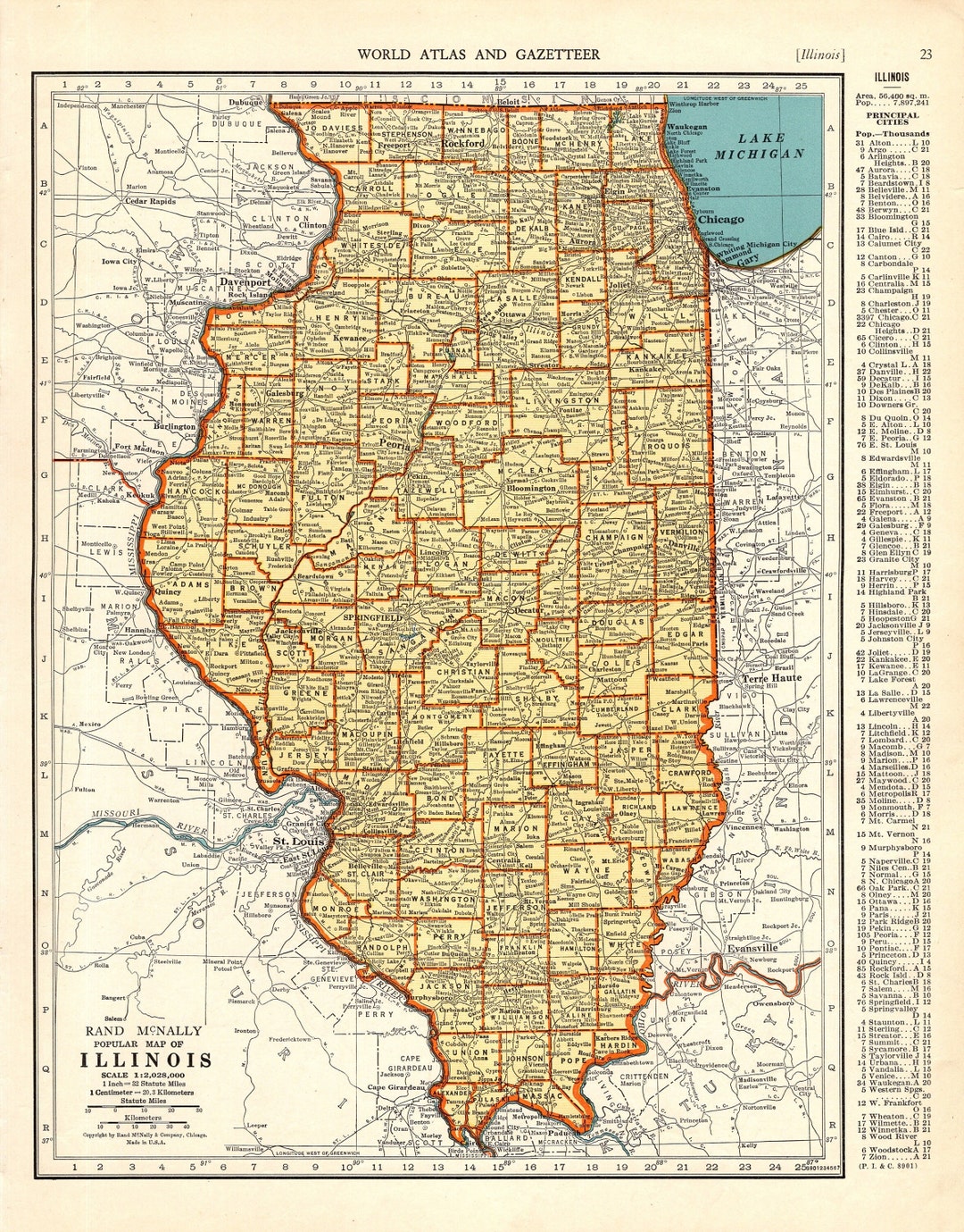 1943 Vintage ILLINOIS State Map Antique Map of Illinois Gallery Wall ...