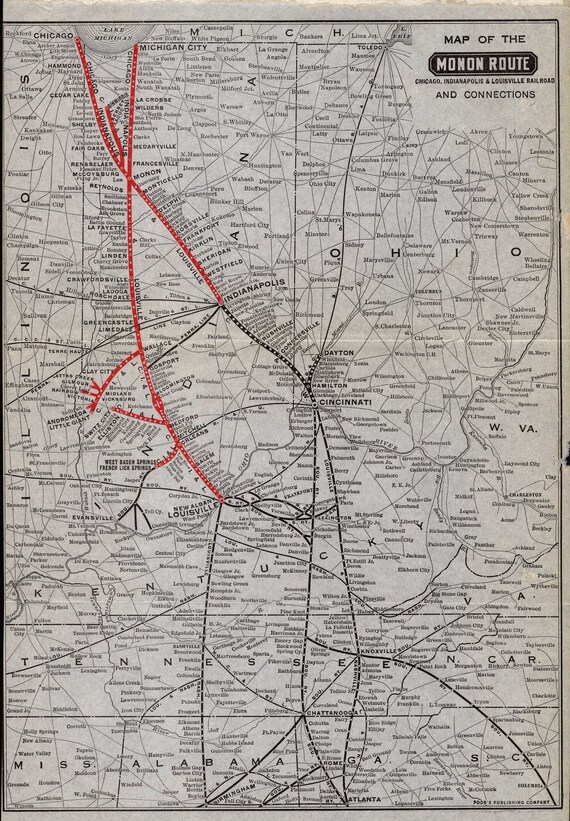 1920 Antique Monon Route Railroad Map Chicago Indianapolis and - Etsy