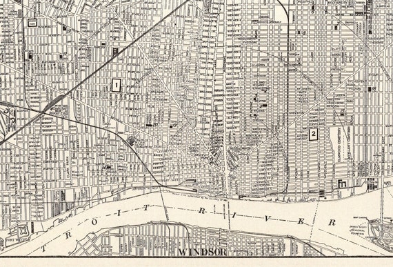 Home Décor 1901 Antique DETROIT Street Map Vintage City Map of Detroit ...