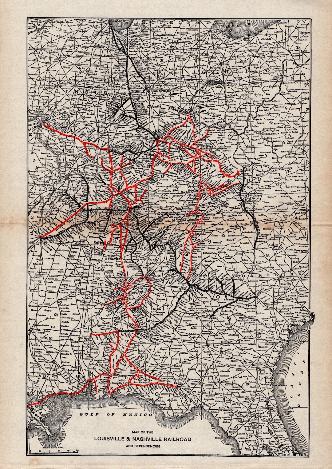 1923 Antique Louisville and Nashville Railroad System Map L and N ...