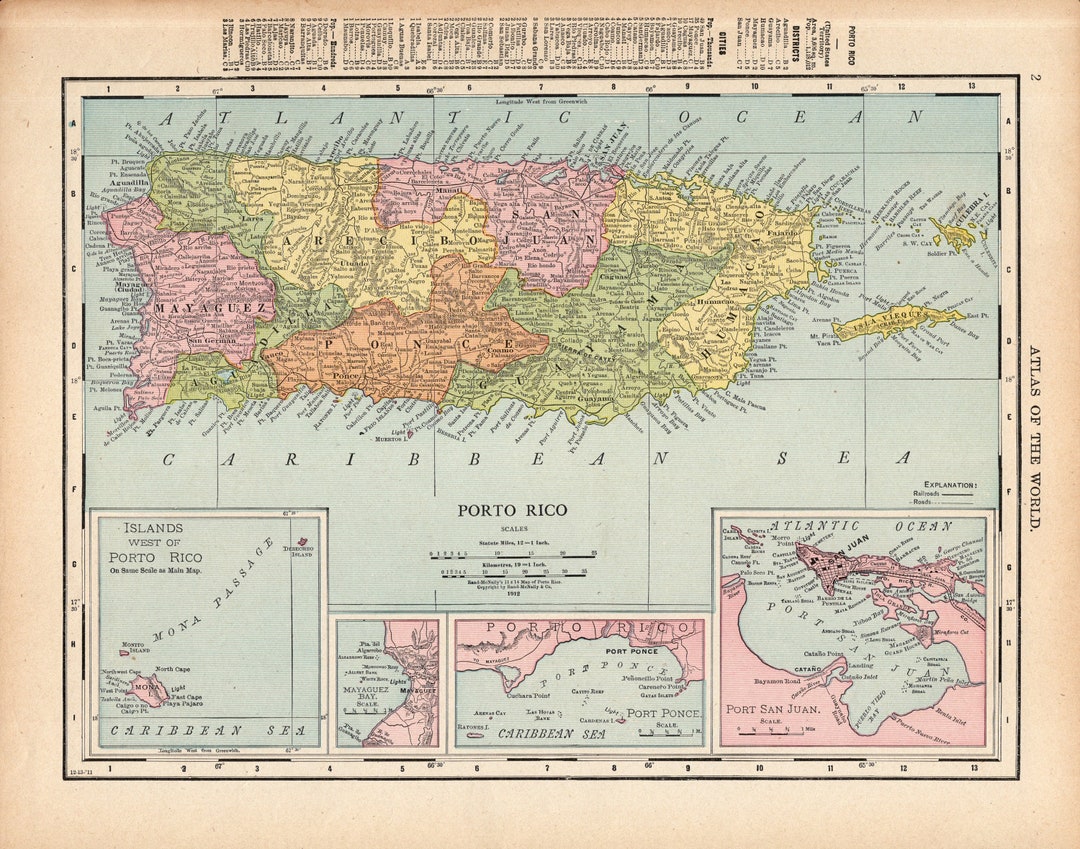1912 Antique PUERTO RICO Map Vintage Map of Puerto Rico Gallery Wall ...