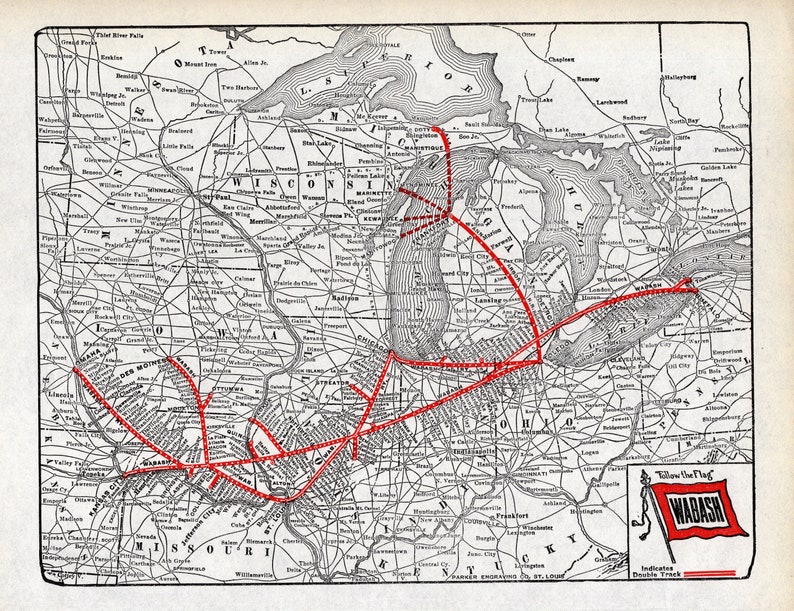 1940 Antique WABASH Railroad Map Buffalo to Omaha Chicago - Etsy