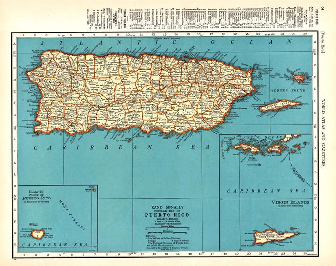 1902 Antique PUERTO RICO Map Vintage Map of Puerto Rico Gallery Wall ...