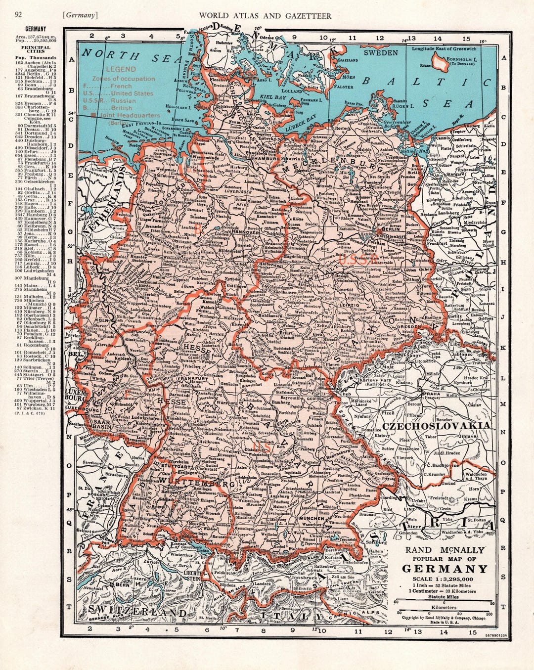 1946 Map of Germany Vintage 1940s Germany Map Occupation Zones Map ...