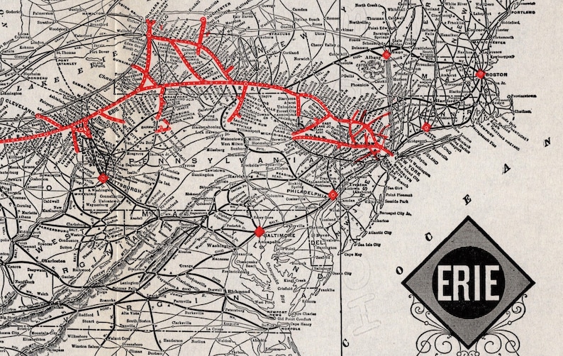1925 Antique Erie Railroad System Map Collectible Erie Railway - Etsy
