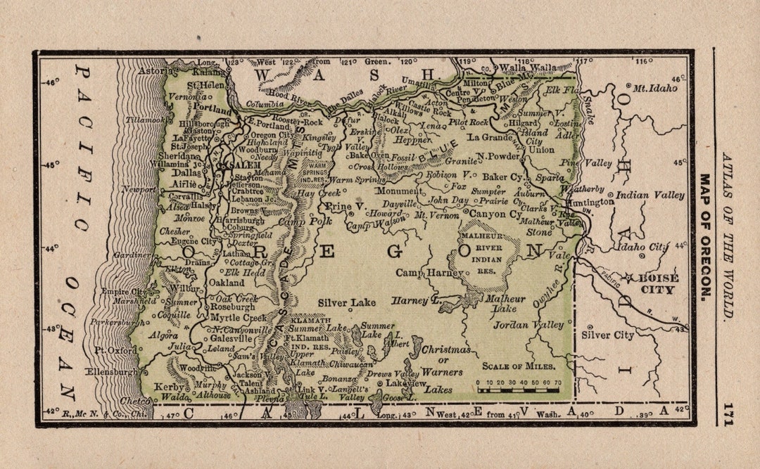 Antique Tiny OREGON State Map of Oregon 1888 Miniature Size - Etsy