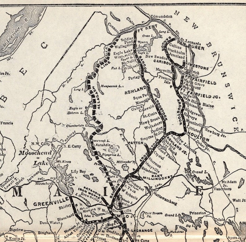 1907 Antique Bangor and Aroostook Railroad Map Maine Railroad - Etsy