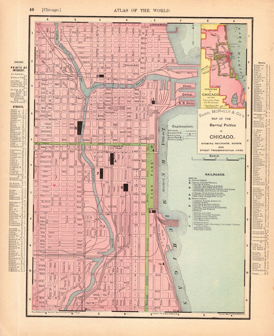 1901 Antique CHICAGO Street MAP of Chicago Illinois City Map Gallery ...