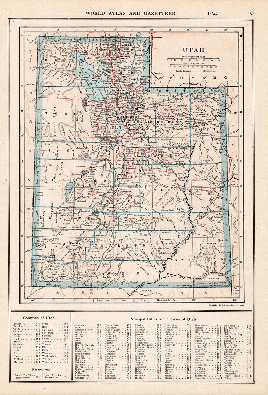 1921 Antique UTAH State Map Vintage Map of Utah Gallery Wall Art Office ...
